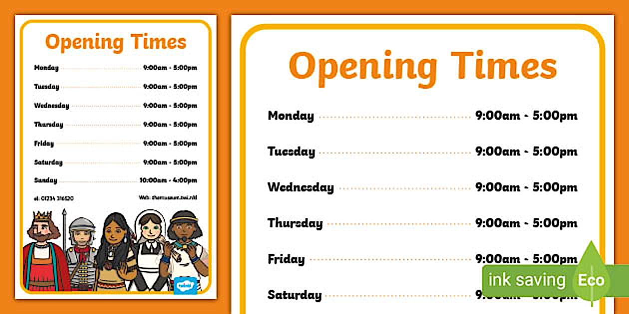 Editable Museum Role Play Opening Times - Twinkl