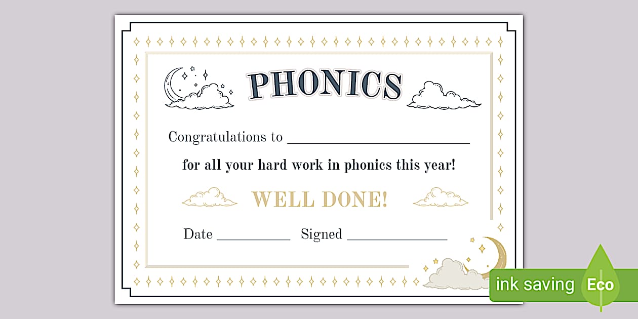 Celestial Phonics Screening Certificate (teacher made)