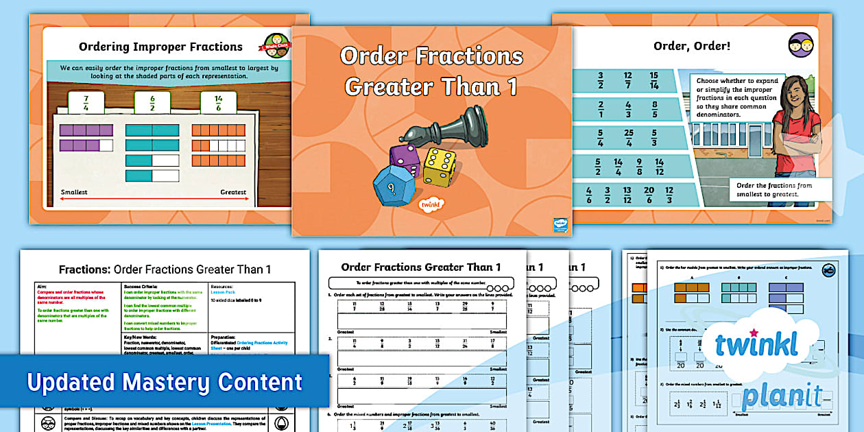 👉 Y5 Order Fractions Greater Than 1 Planit Maths Lesson 4