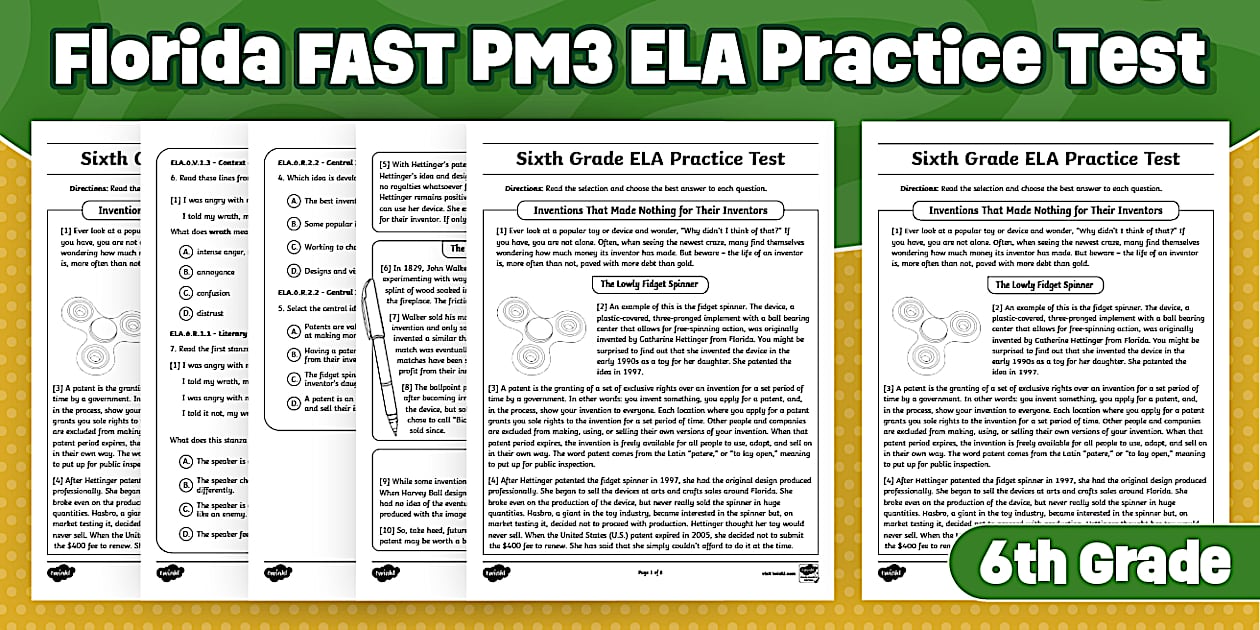 Sixth Grade ELA Practice Test | Florida FAST PM3 Test Prep
