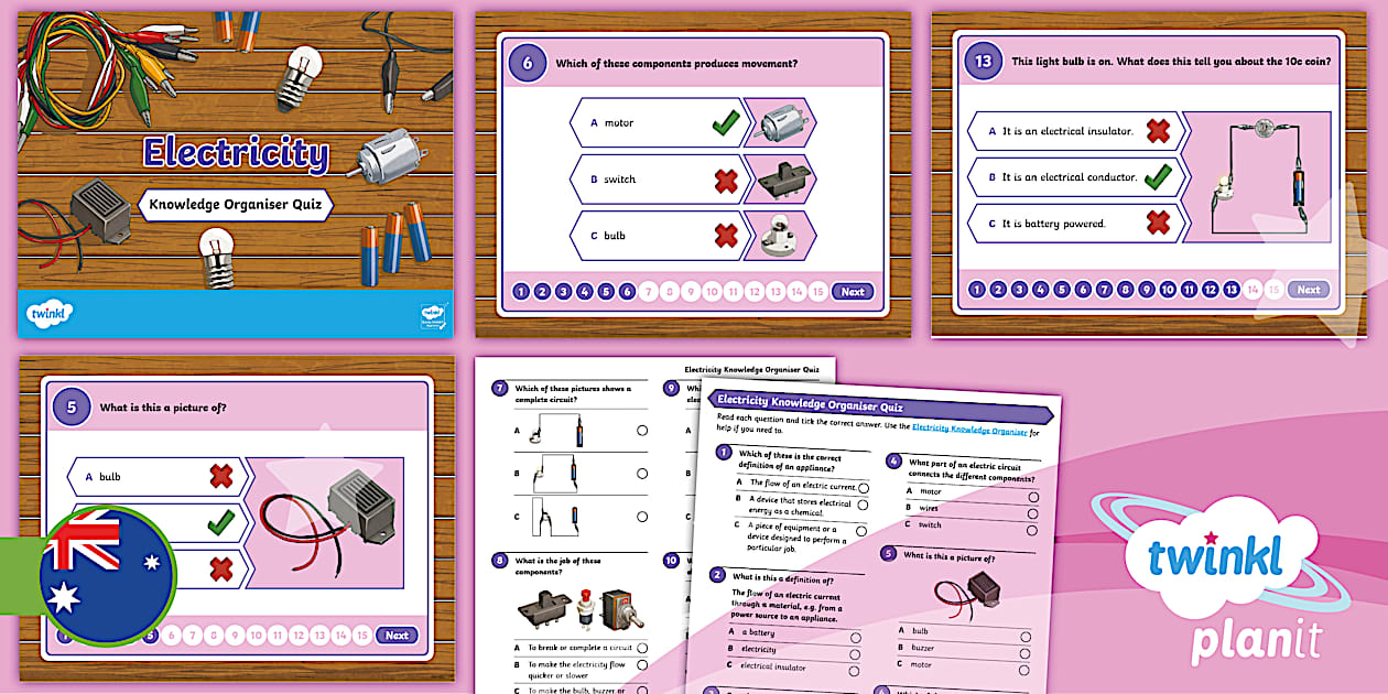 Year 6 Science Electricity Knowledge Organiser Quiz Pack