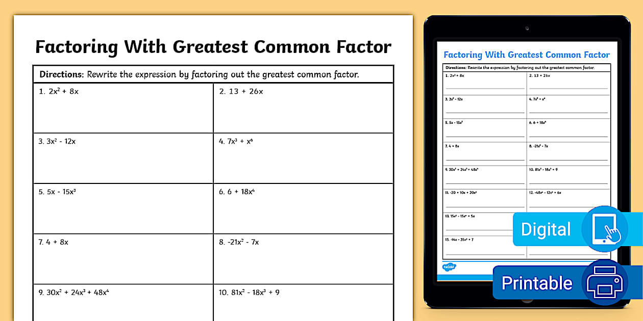 Algebra I Factoring With Greatest Common Factor - Twinkl