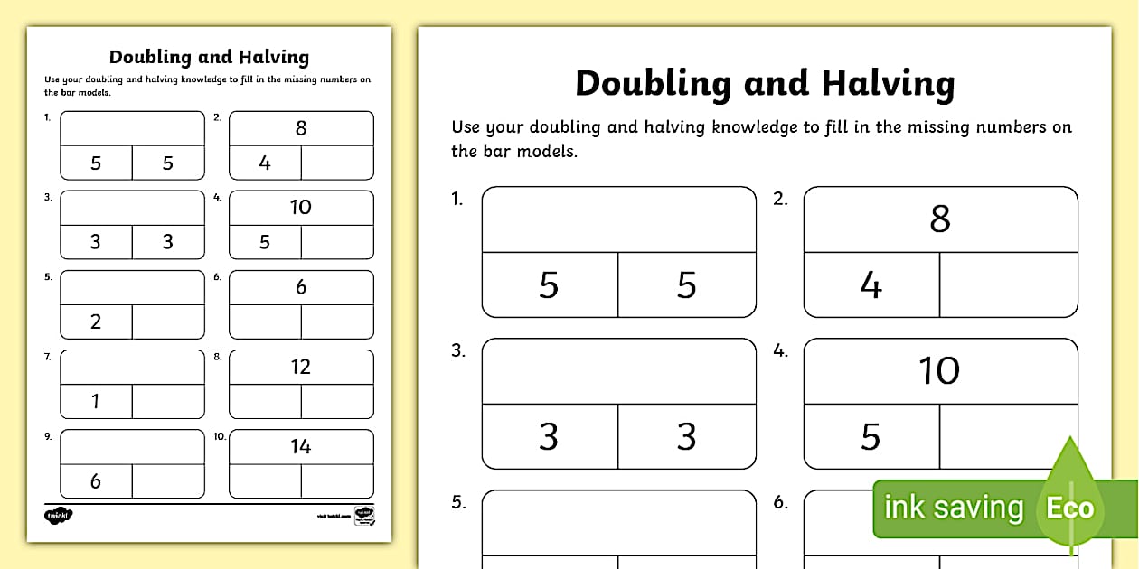 👉 Doubling and Halving Bar Model Activity Sheet - Twinkl
