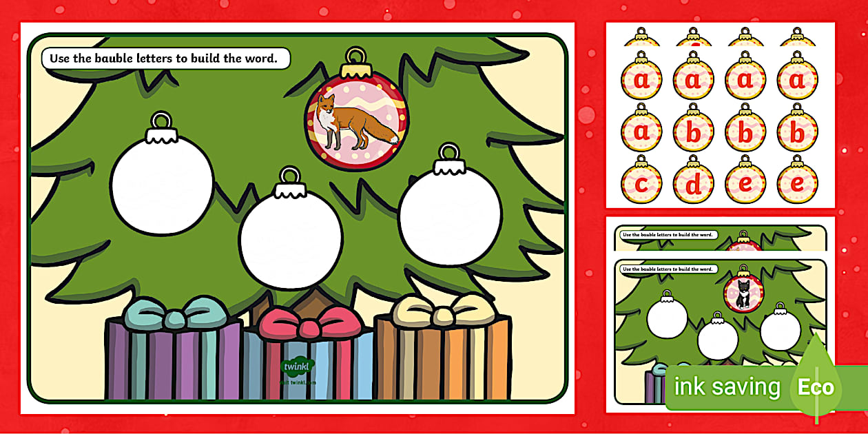 Letter Christmas Baubles CVC Word Building Activity - Twinkl