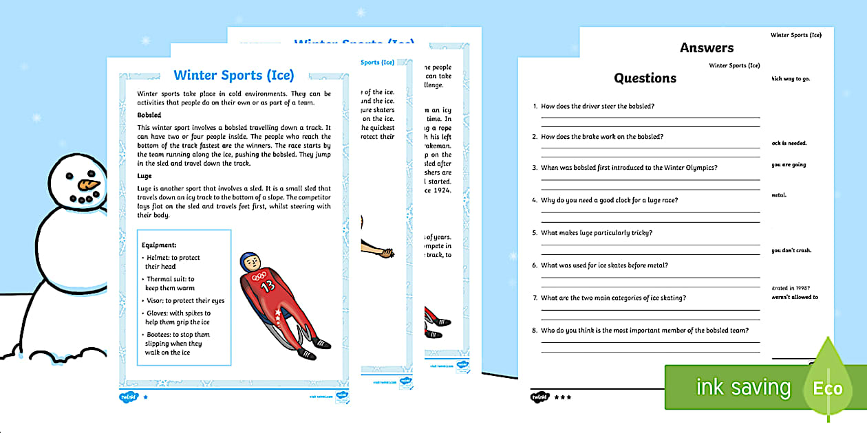 KS1 Winter Sports on Ice Differentiated Reading Comprehension Activity