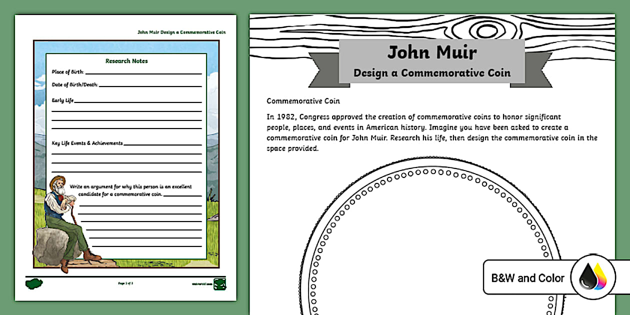 John Muir Design a Commemorative Coin Worksheet for 6th-8th Grade