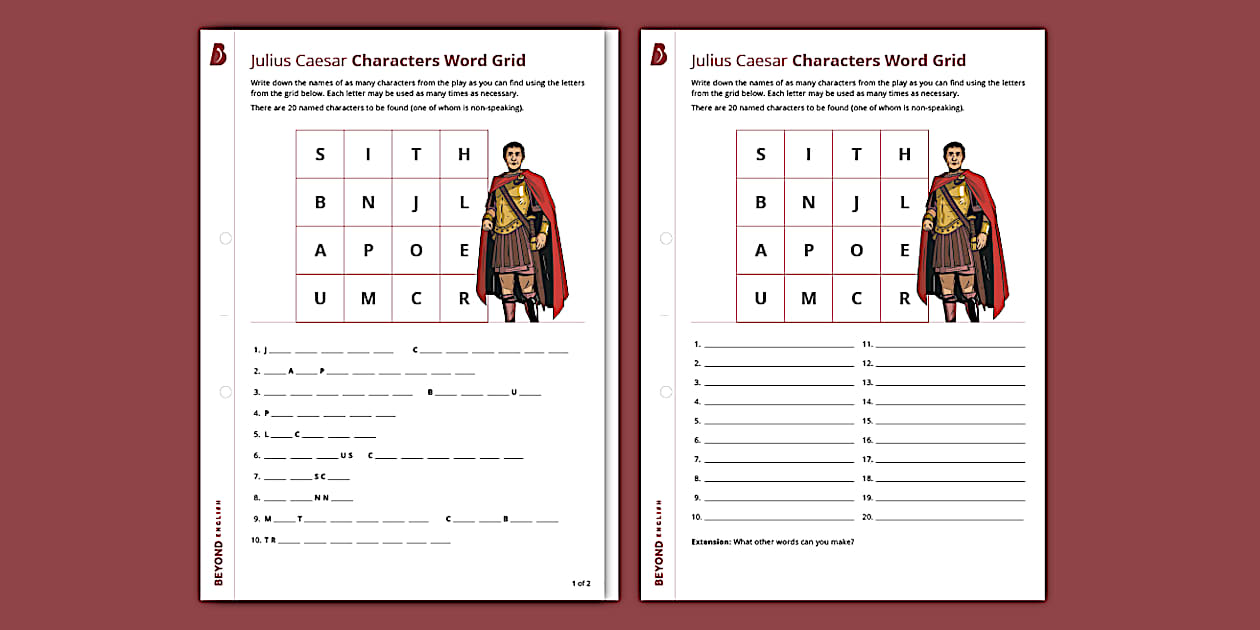 Julius Caesar Characters Word Grid Game - Twinkl
