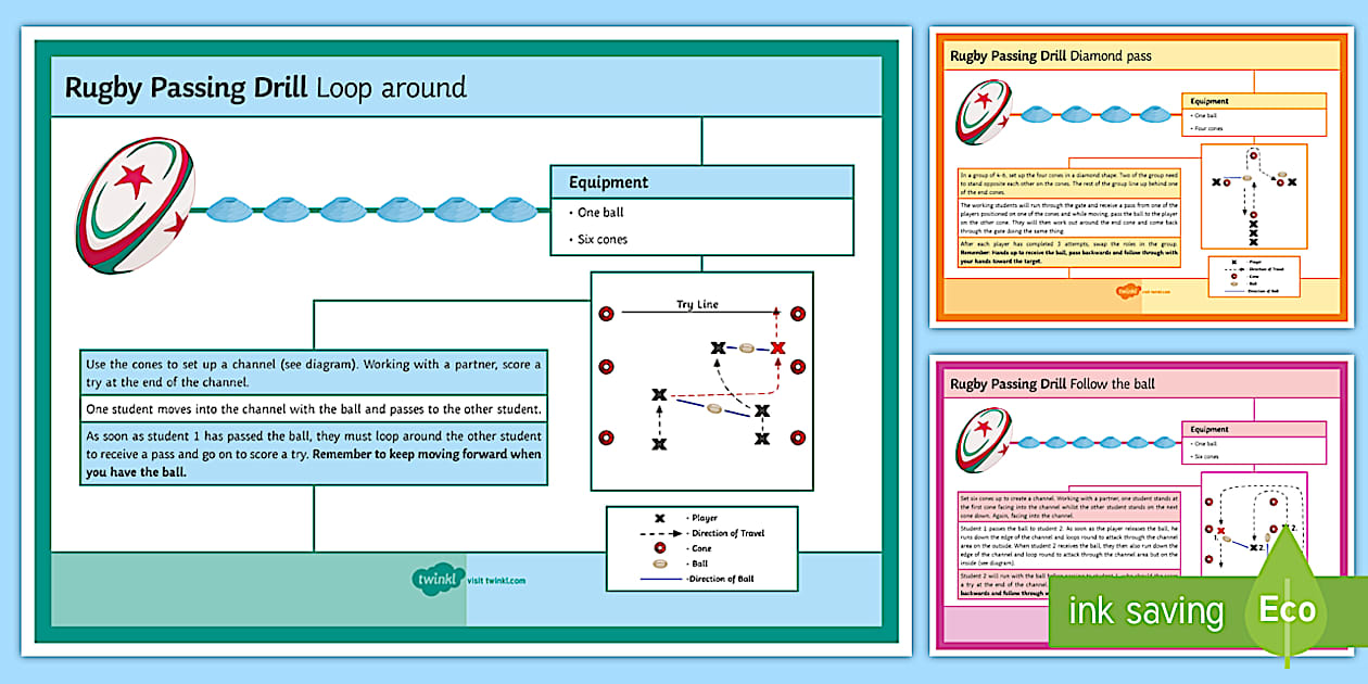 Black and White Rugby Passing Drills: Technique Cards
