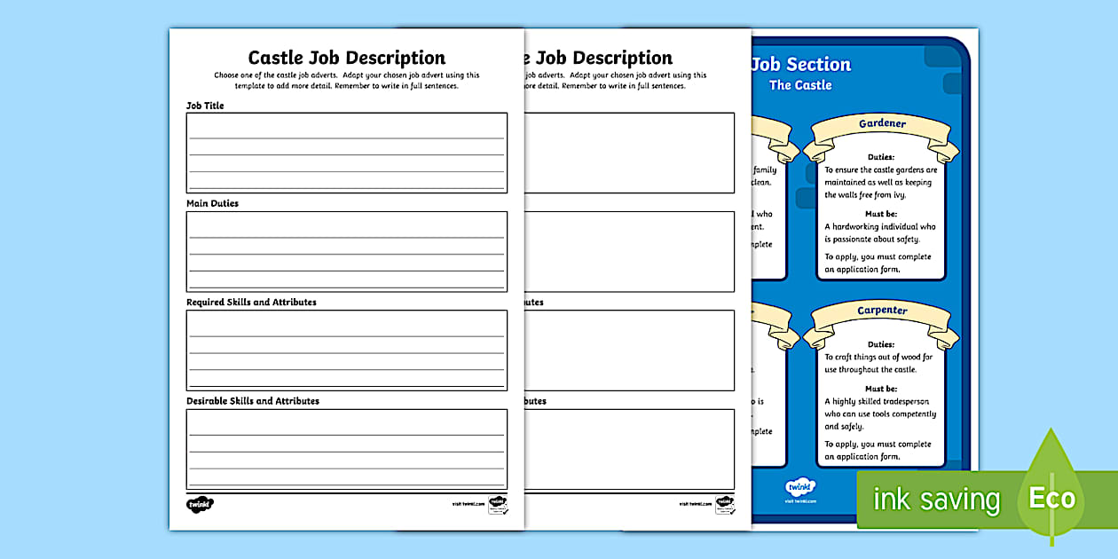 KS1 Life in a Castle Job Description Worksheet - Twinkl