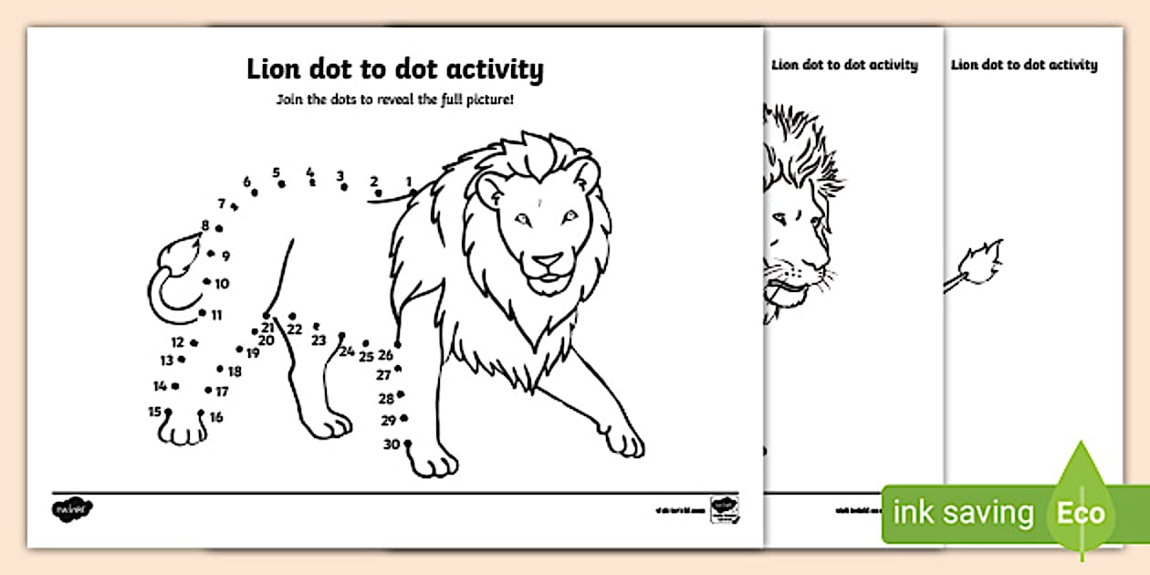 Lion Dot-To-Dot Activity Sheets (teacher made) - Twinkl