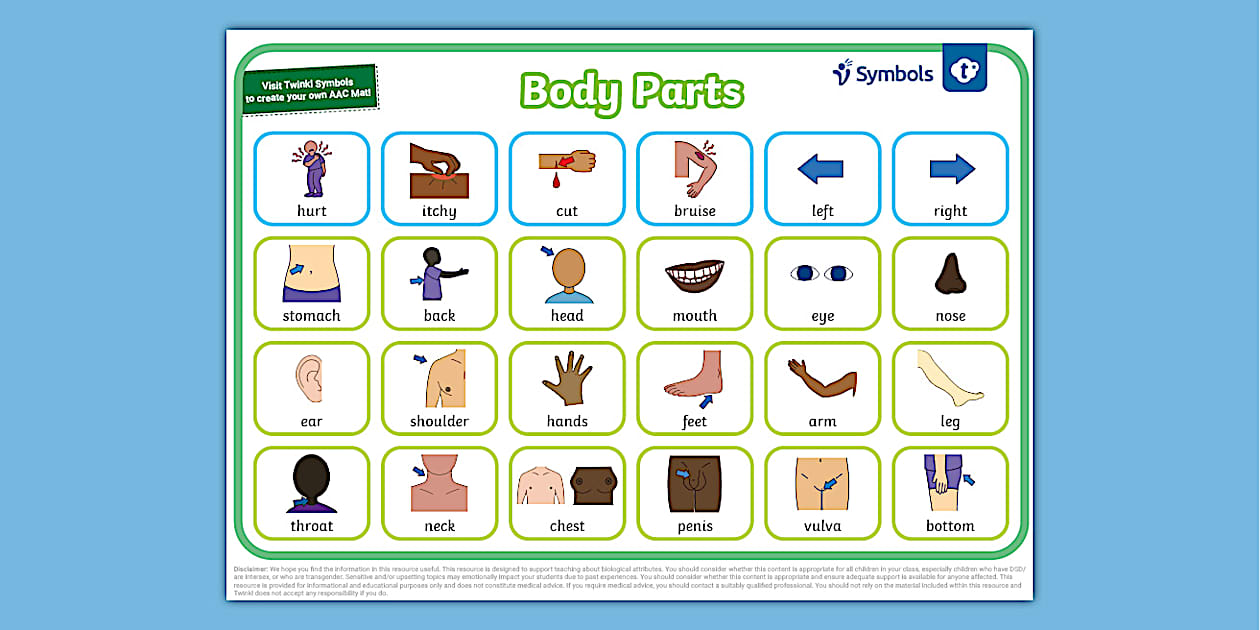 Twinkl Symbols: Body Parts Communication Board - Twinkl