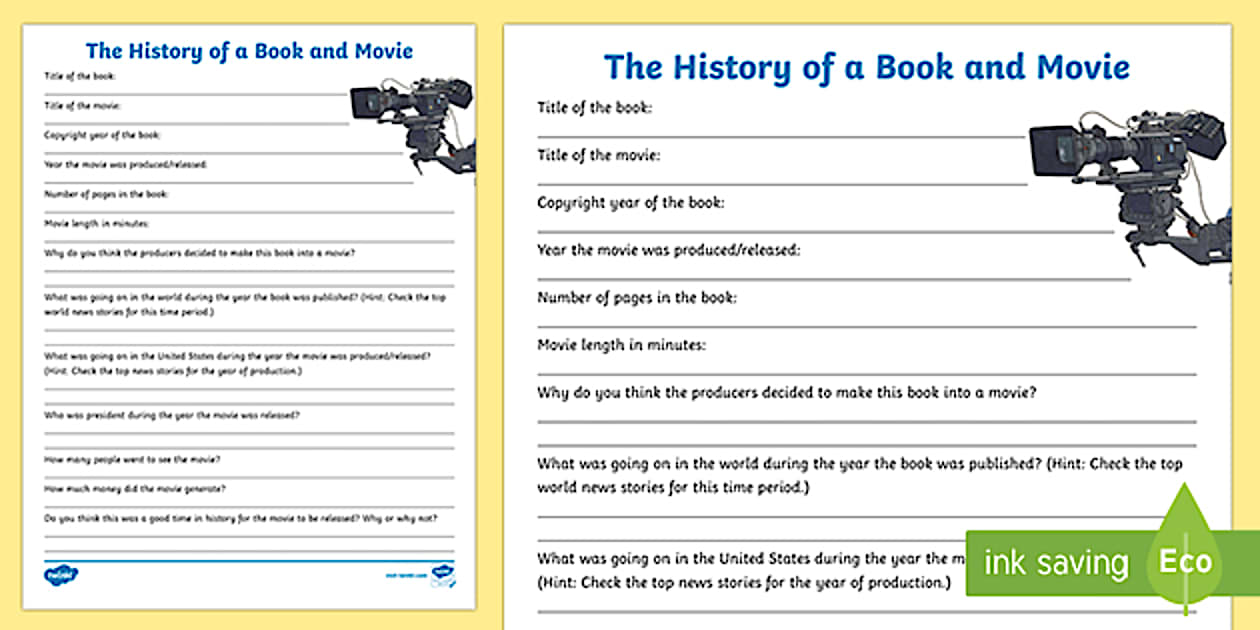The History of a Book and Movie Worksheet - Twinkl
