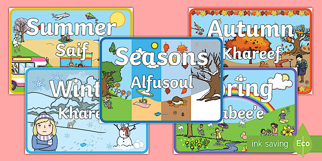 Four Seasons Display Signs English/Arabic Phonics - Twinkl