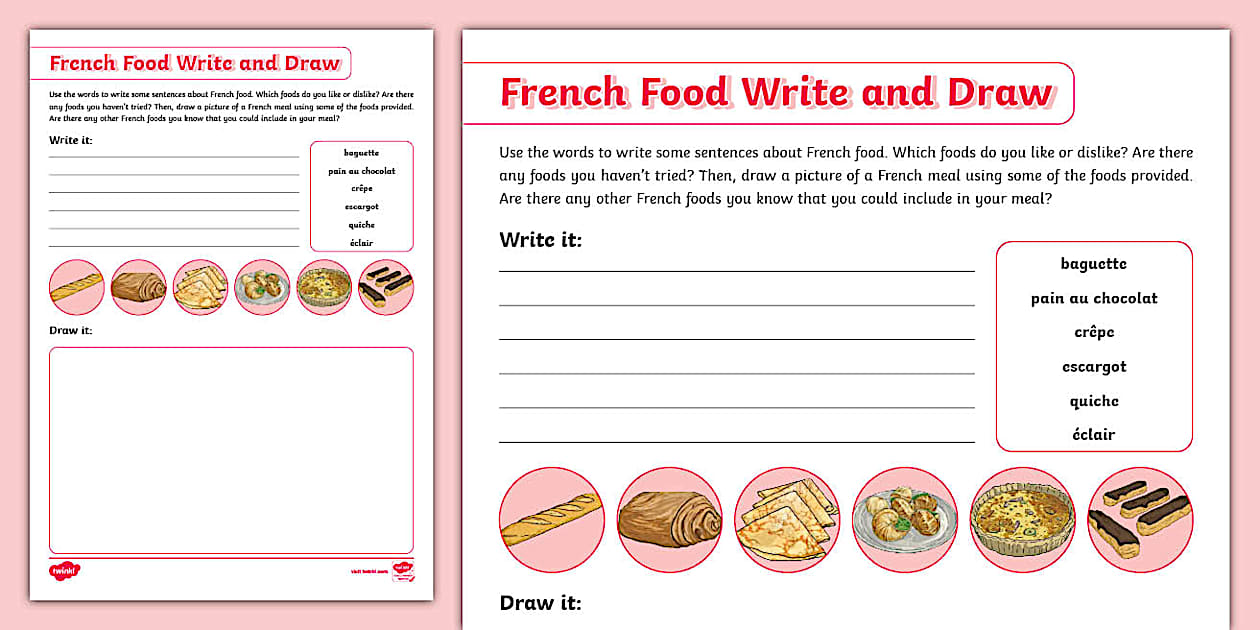 French Food Write and Draw Activity (teacher made) - Twinkl