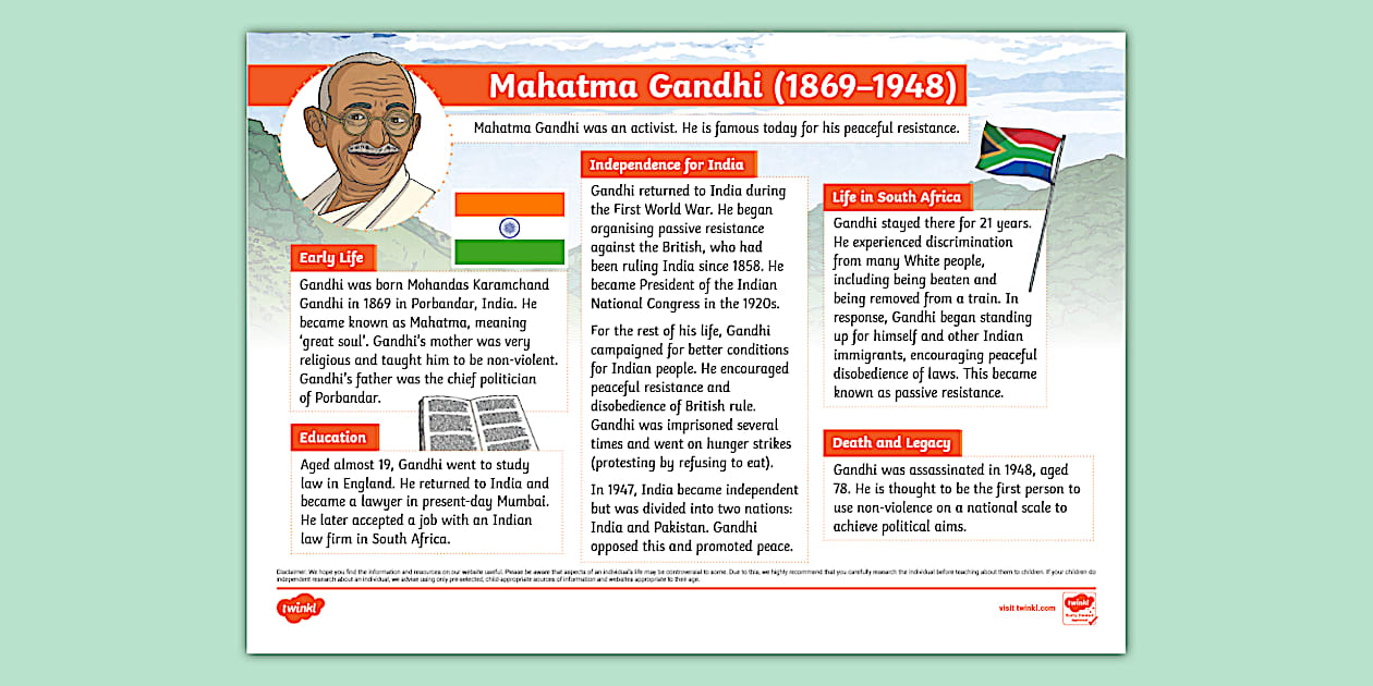 KS2 Mahatma Gandhi Fact File (l'enseignant a fait) - Twinkl