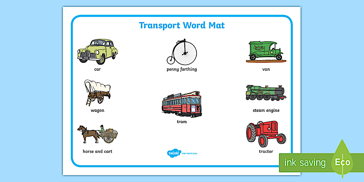 Cursive Old Transport Word Mat (teacher made) - Twinkl