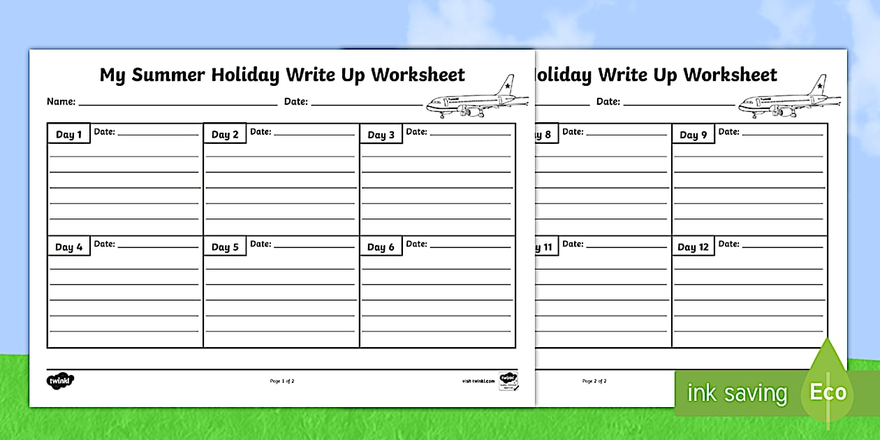 Summer Holiday Write Up Worksheet (teacher made) - Twinkl
