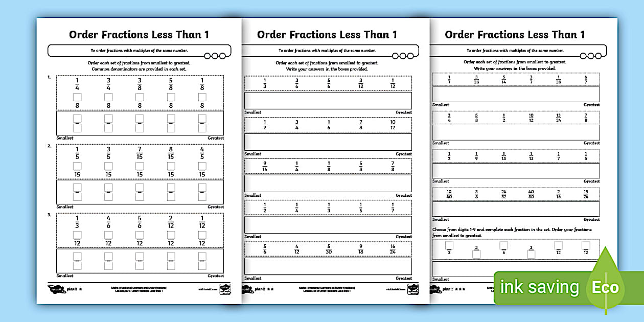 👉 Order Fractions Less Than 1: Differentiated Worksheet