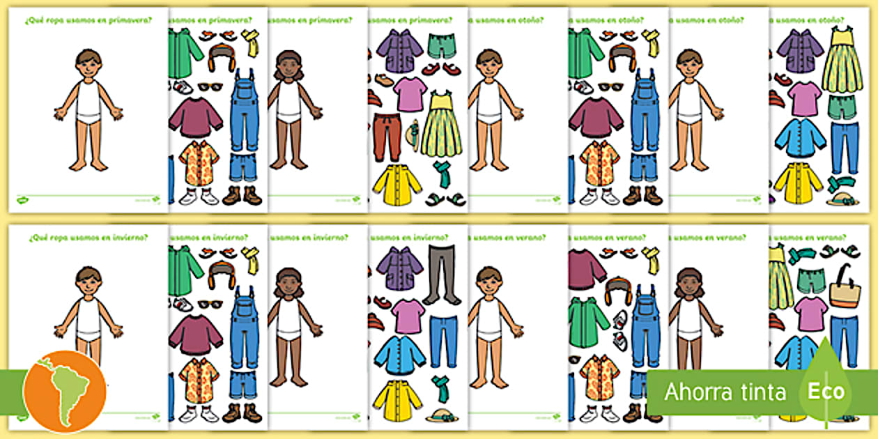 Ficha para recortar: La ropa y las estaciones- Guía de trabajo
