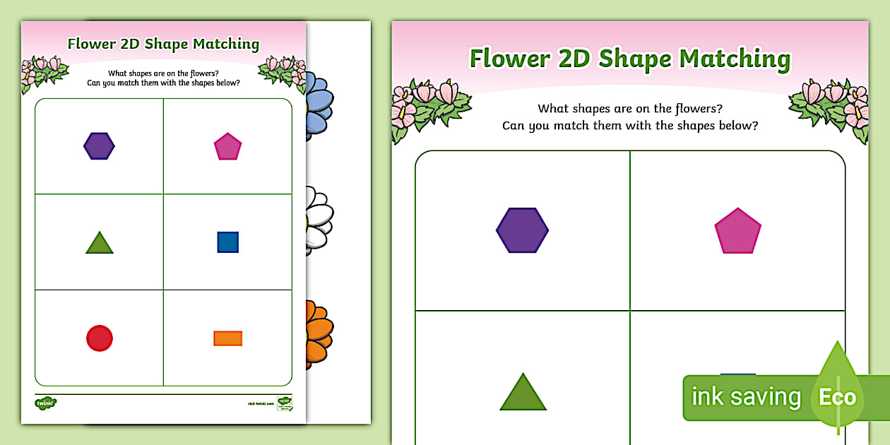 Flower 2D Shape Matching Activity Sheet - Twinkl