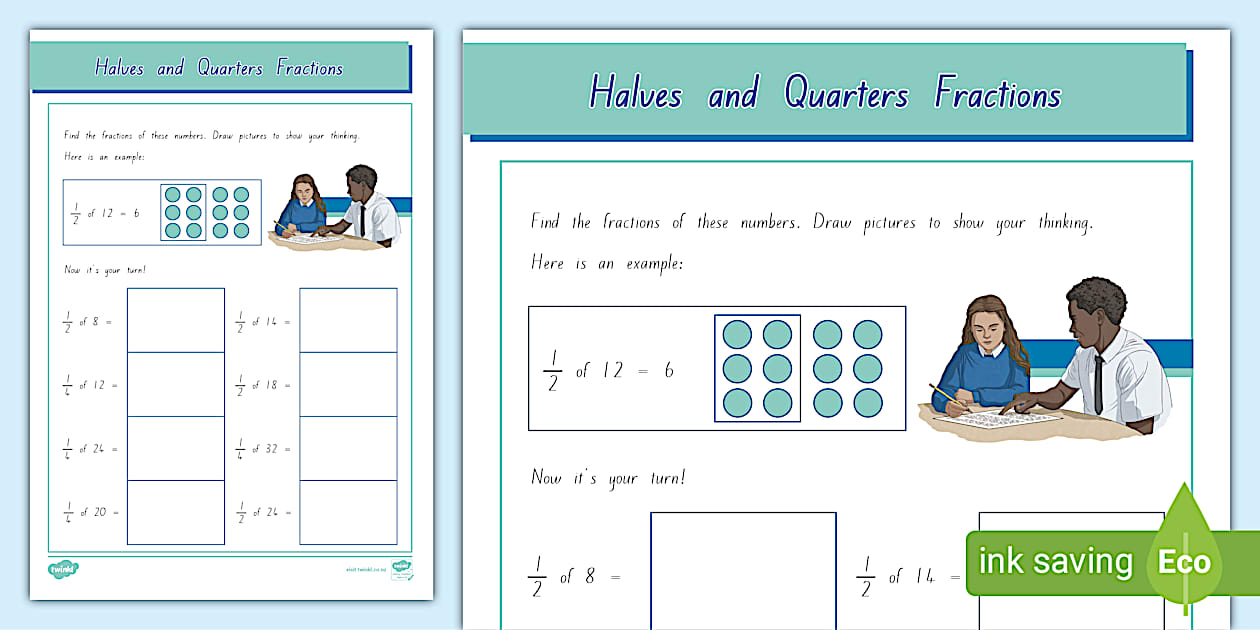 Halves and Quarters Fractions (Teacher-Made) - Twinkl