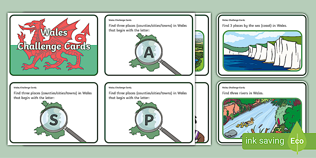 Beautifully Illustrated Wales Challenge Cards Activity