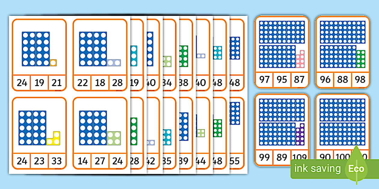 Numicon Shapes to 100 Peg Cards (teacher made) - Twinkl