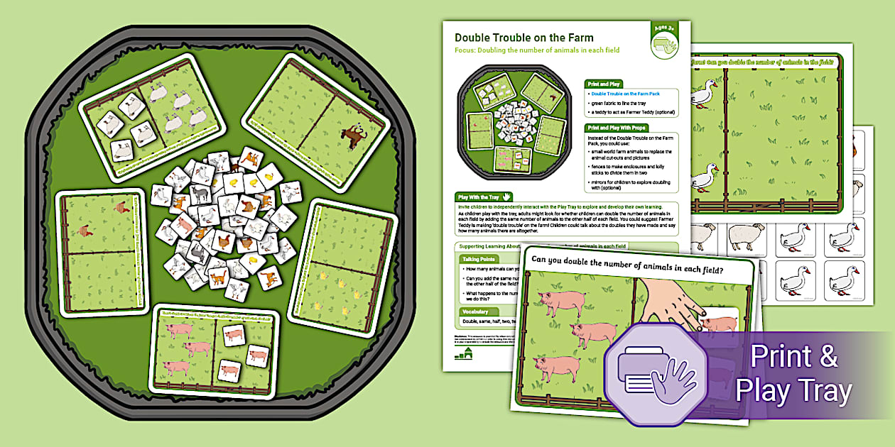 Double Trouble on the Farm Doubling Print and Play Tray