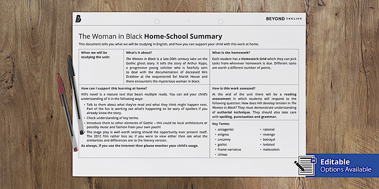 The Woman in Black Home-School Unit Summary - Twinkl