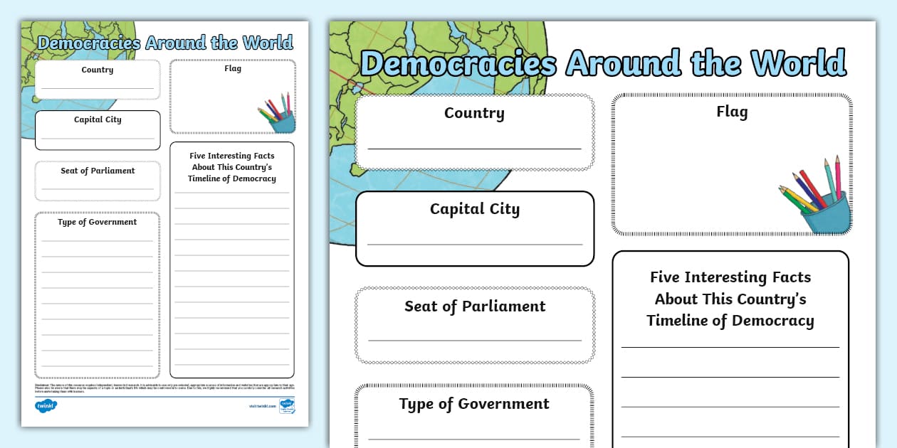 Democracies Around the World Blank Fact File Template