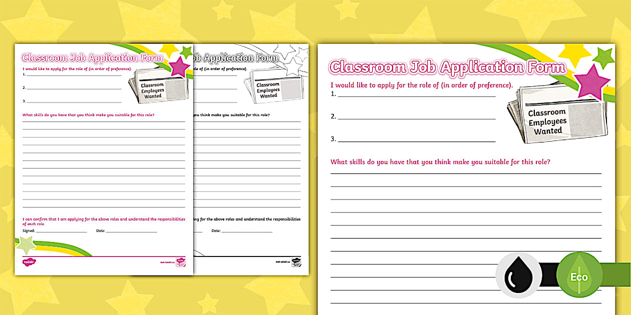 Classroom Jobs Application Form (teacher made) - Twinkl