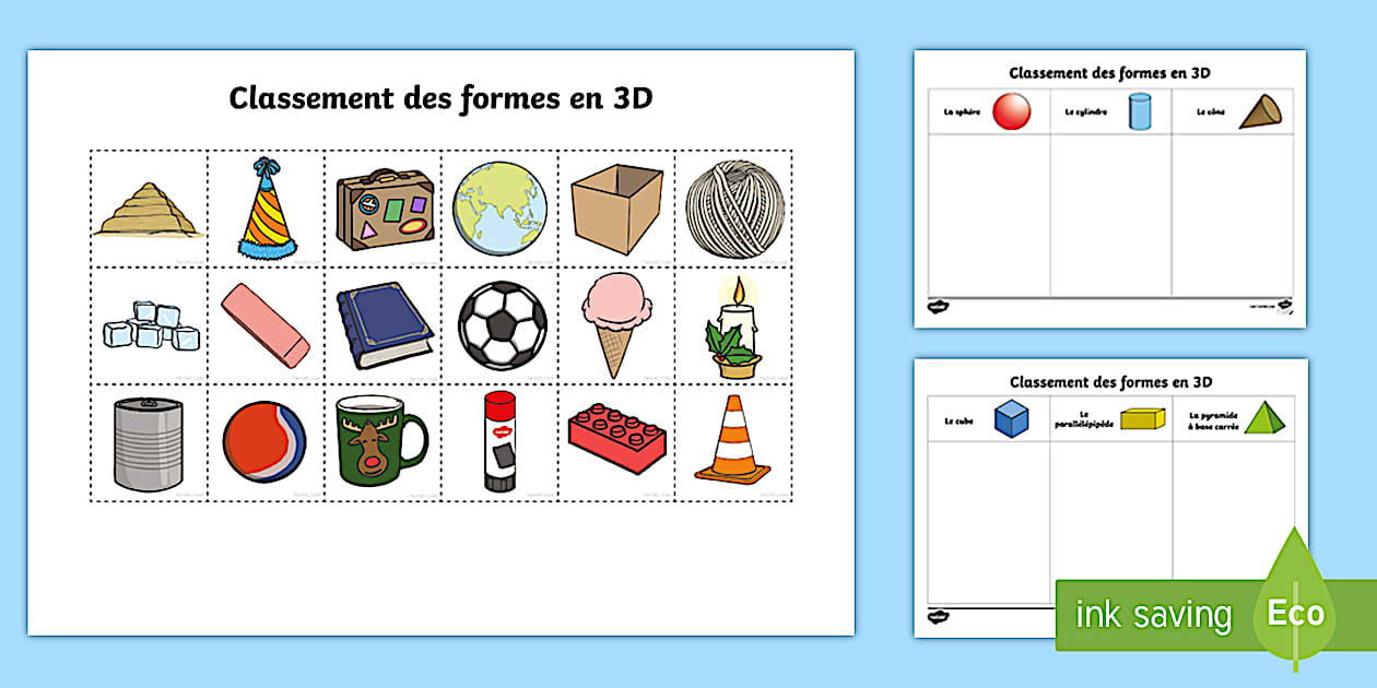 Feuille d'activités : Classement des formes en 3D - Classement des ...