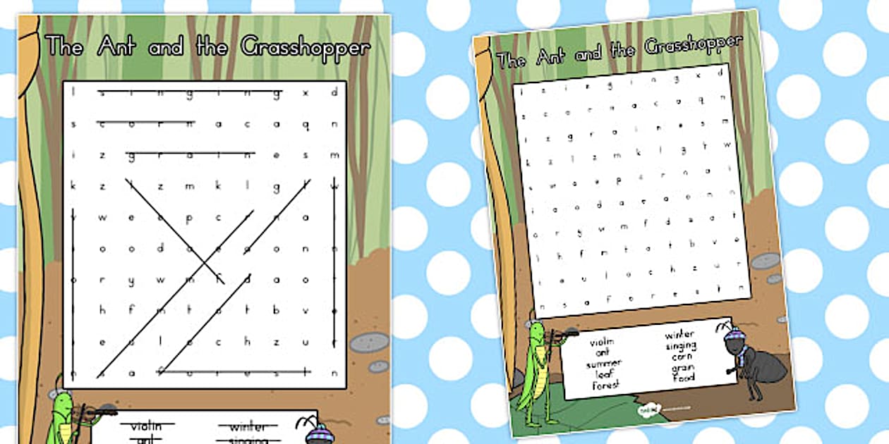 Black and White The Ant and the Grasshopper Word Search