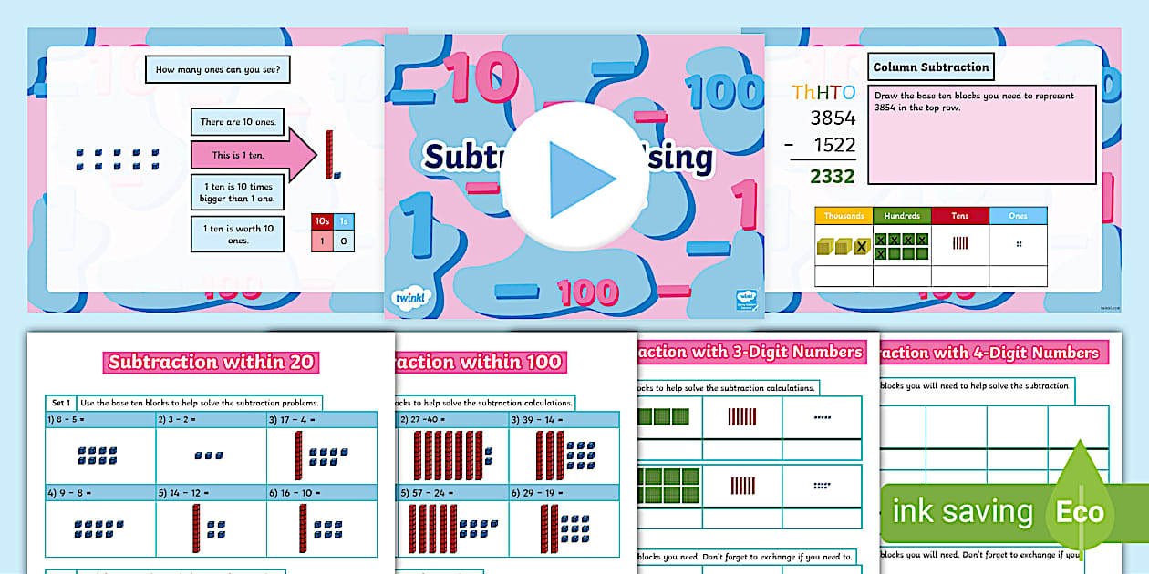 👉 Subtraction Using Dienes Worksheet | Twinkl | Maths | KS2