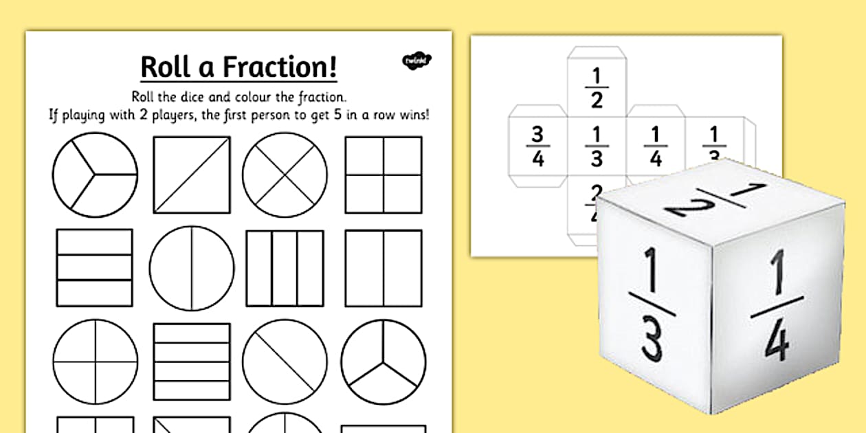 Editable Roll a Fraction First Level Worksheet - Twinkl