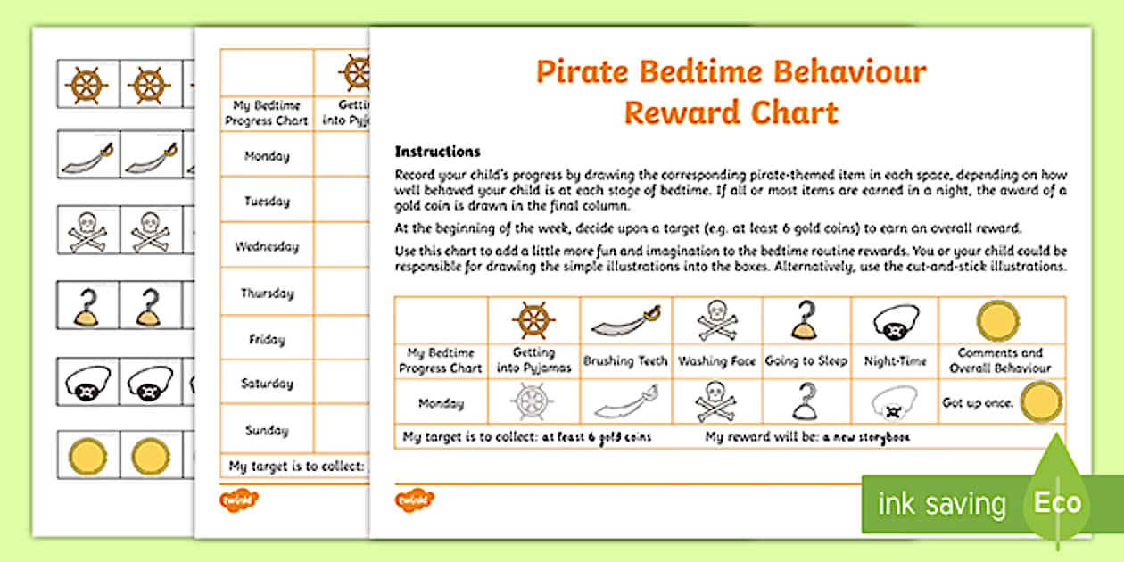 Pirate-Themed Bedtime Behaviour Reward Chart (Teacher-Made)