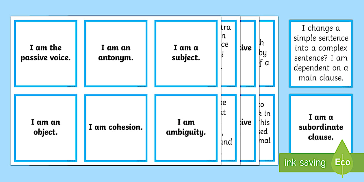 Editable Vocabulary, Grammar and Punctuation Card Matching Game KS2