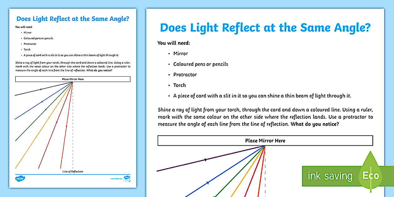 Y6 Does Light Reflect at the Same Angle? Worksheet - Twinkl