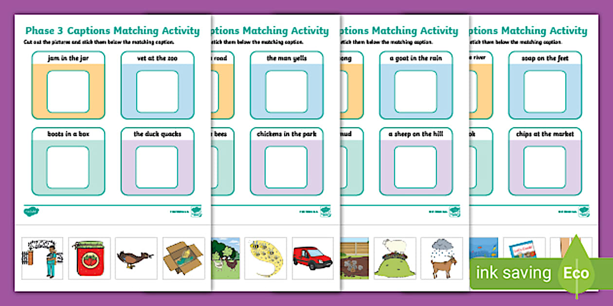 Editable Phase 3 Cut and Stick Caption Matching Activities