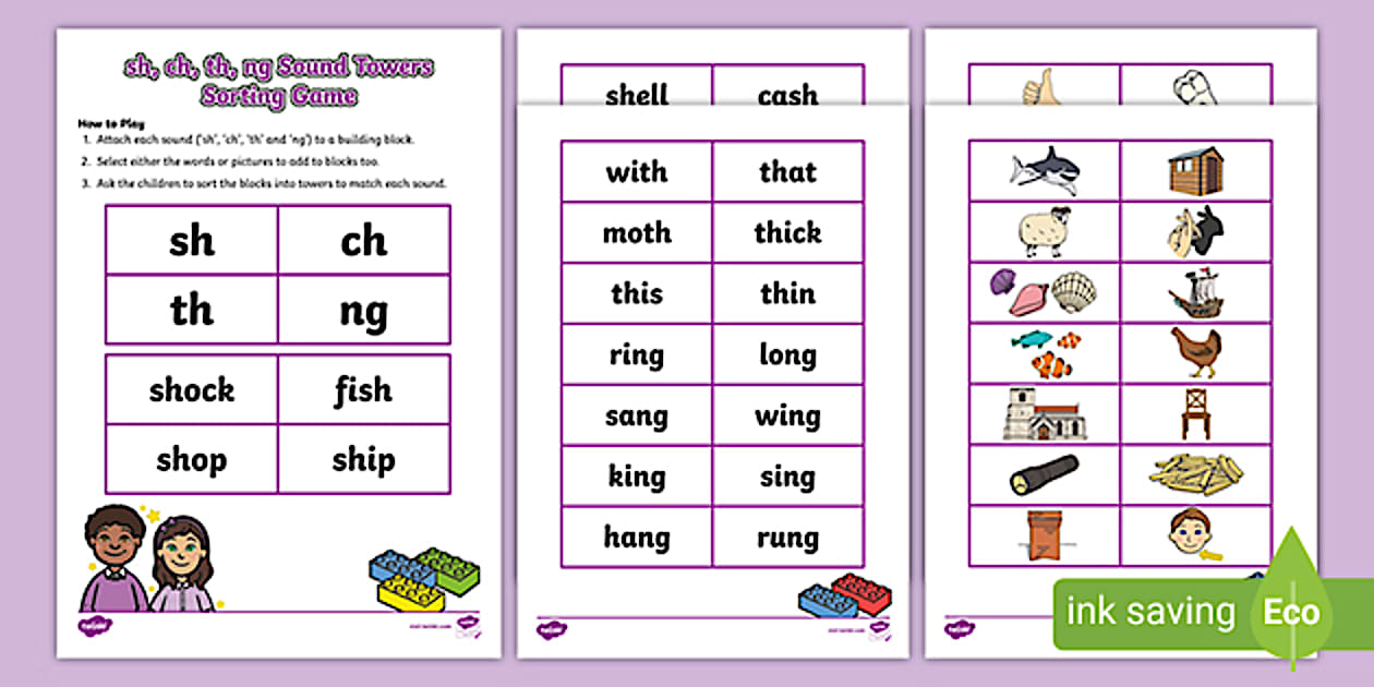 Editable sh, ch, th, ng Sound Towers Sorting Game - Twinkl