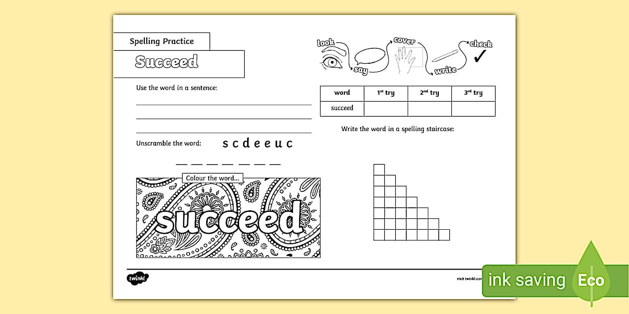 Succeed Spelling Practice Worksheet (teacher made) - Twinkl