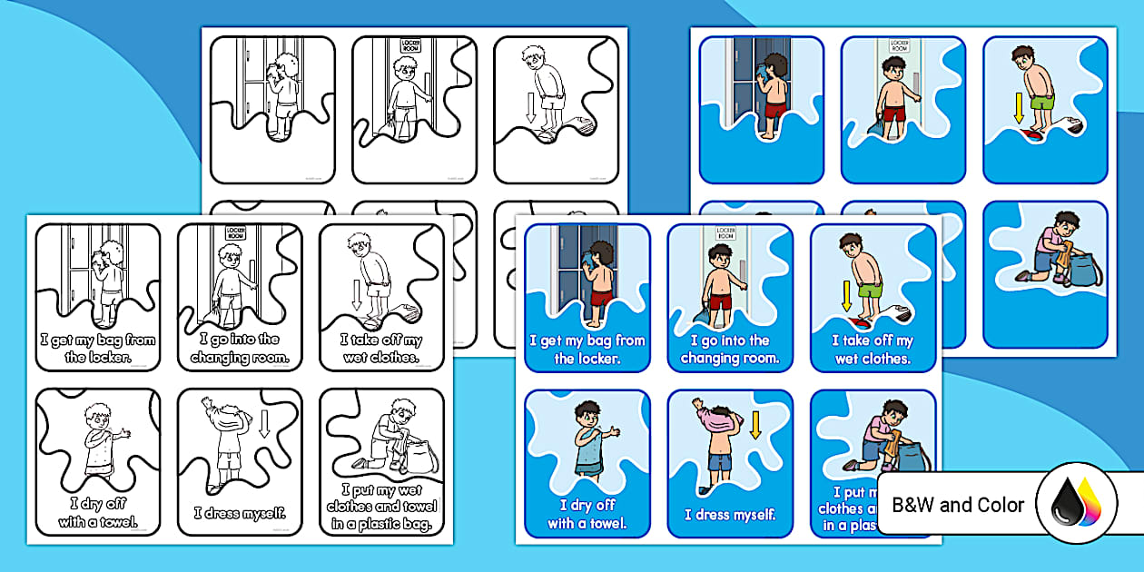 Boys' Getting Dressed for Swimming Lessons Sequencing Cards