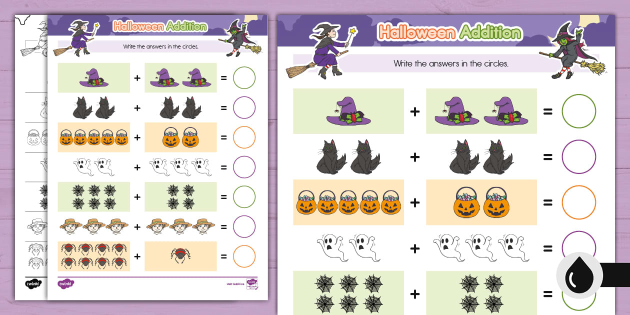 Halloween-Themed Addition to 10 Activity Sheet - Twinkl