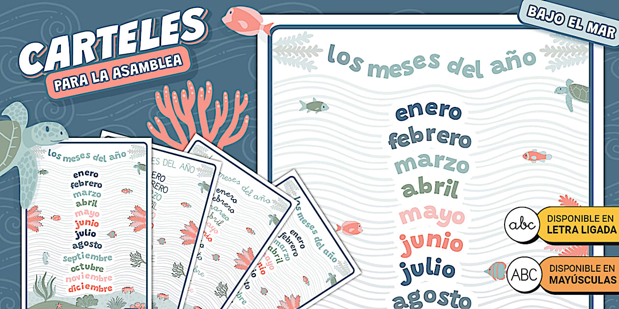 Carteles para asamblea: Los meses del año - Bajo el mar