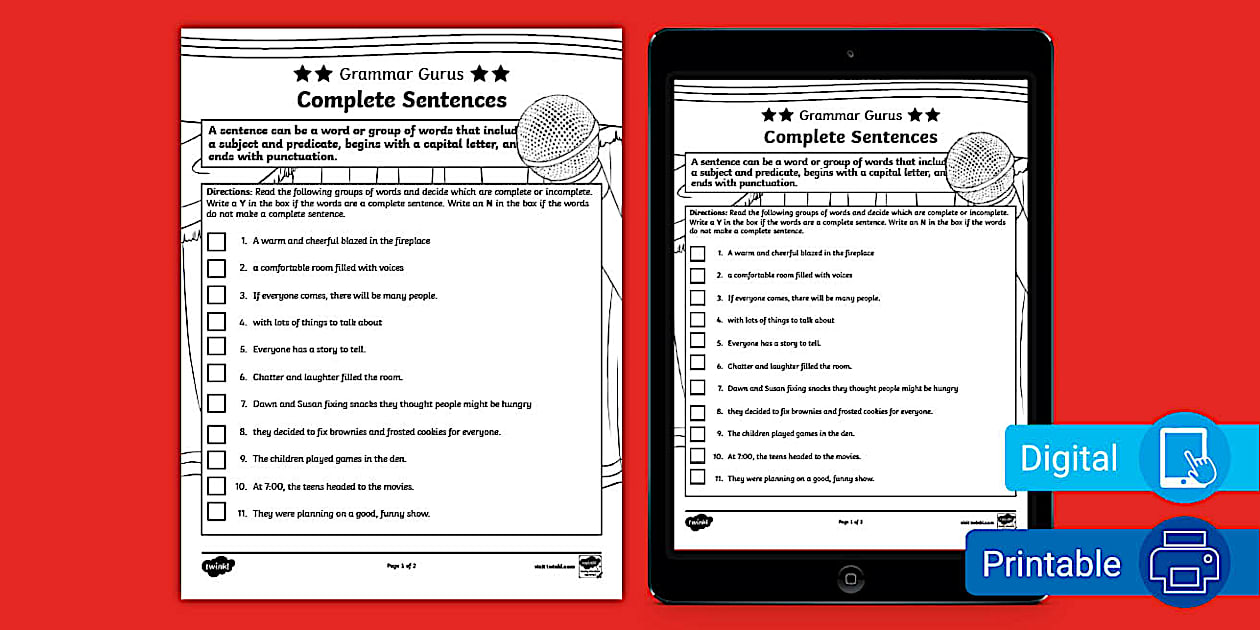 Eighth Grade Grammar Gurus Complete Sentences Activity