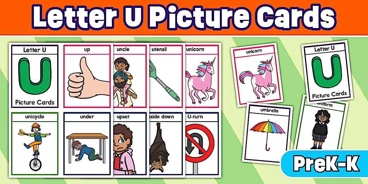 Letter U Picture Cards for PreK-K