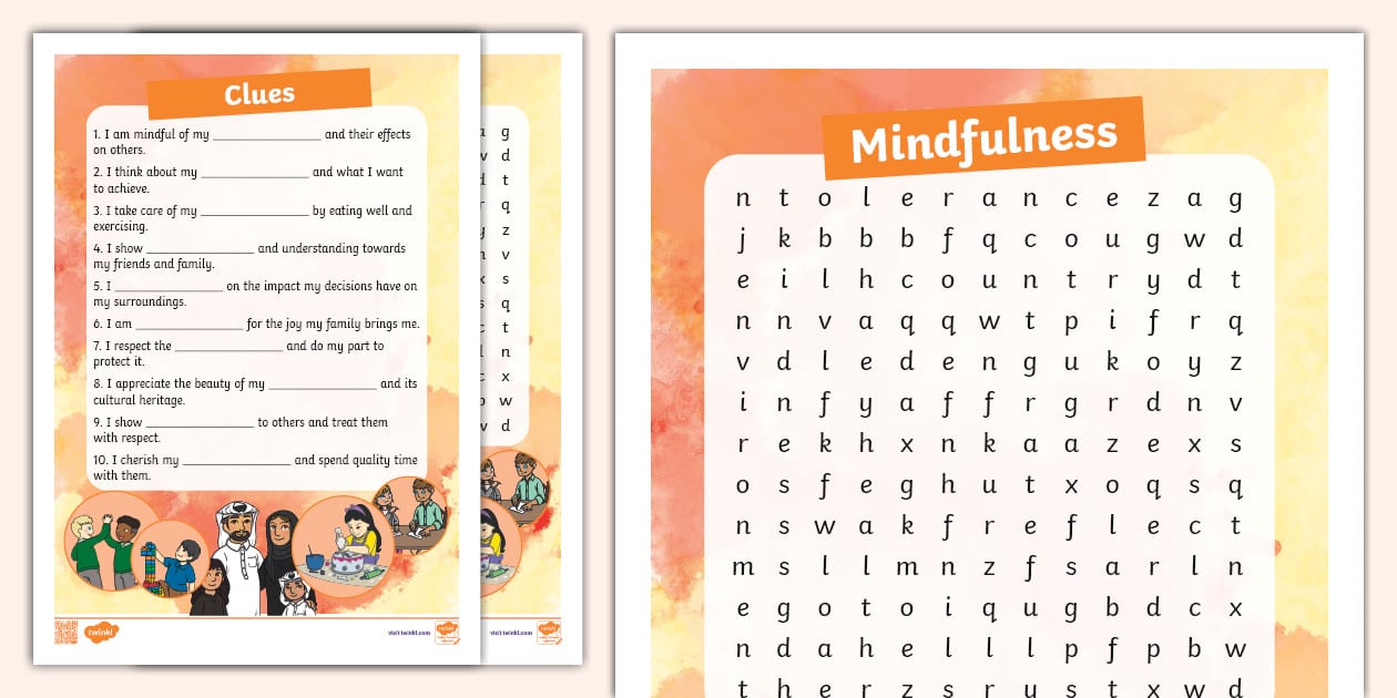 Values Word Search - Mindfulness (Teacher-Made) - Twinkl