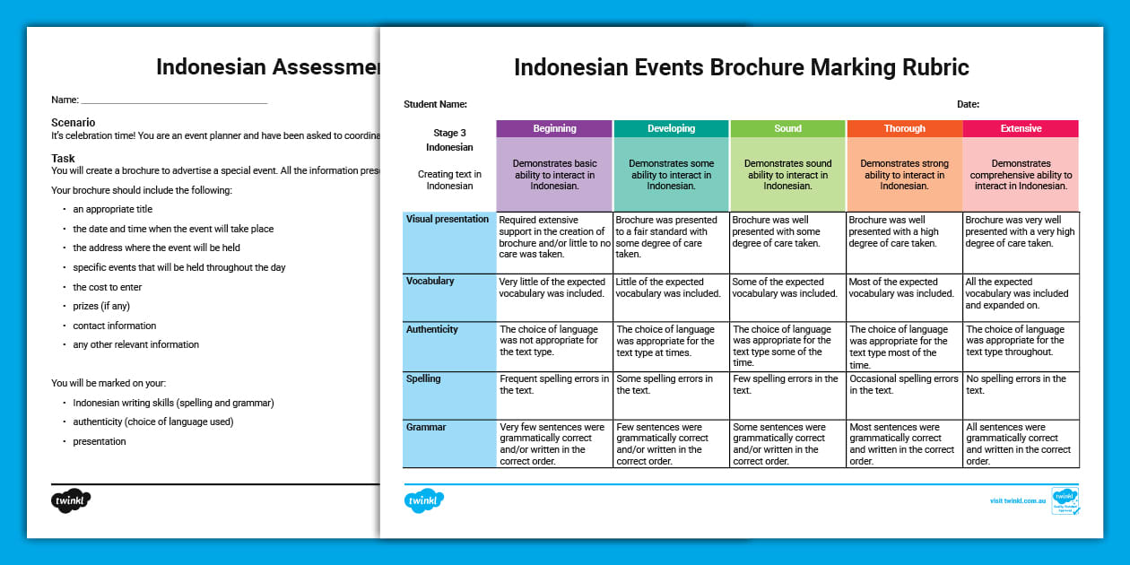 Indonesian Assessment Task w Marking Rubric - Event Brochure