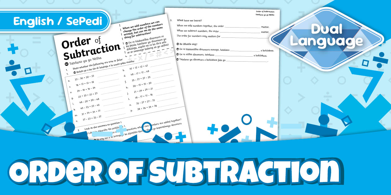 Order of Subtraction Worksheet-Sepedi