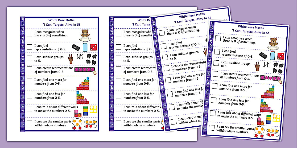 👉 EYFS Maths Target Bookmarks: White Rose Maths Alive in 5!